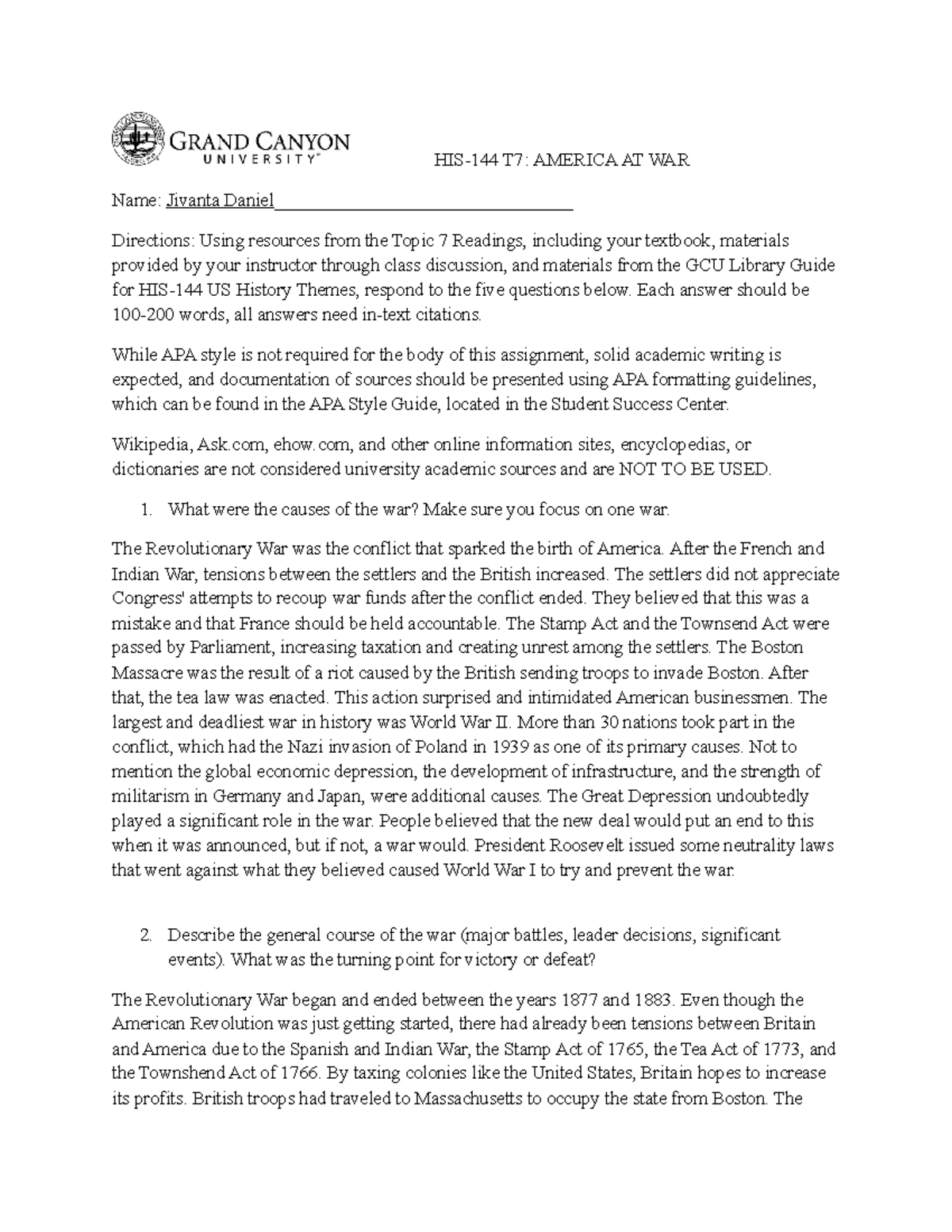 1 HIS-144-RS-America at War Worksheet - HIS-144 T7: AMERICA AT WAR Name ...