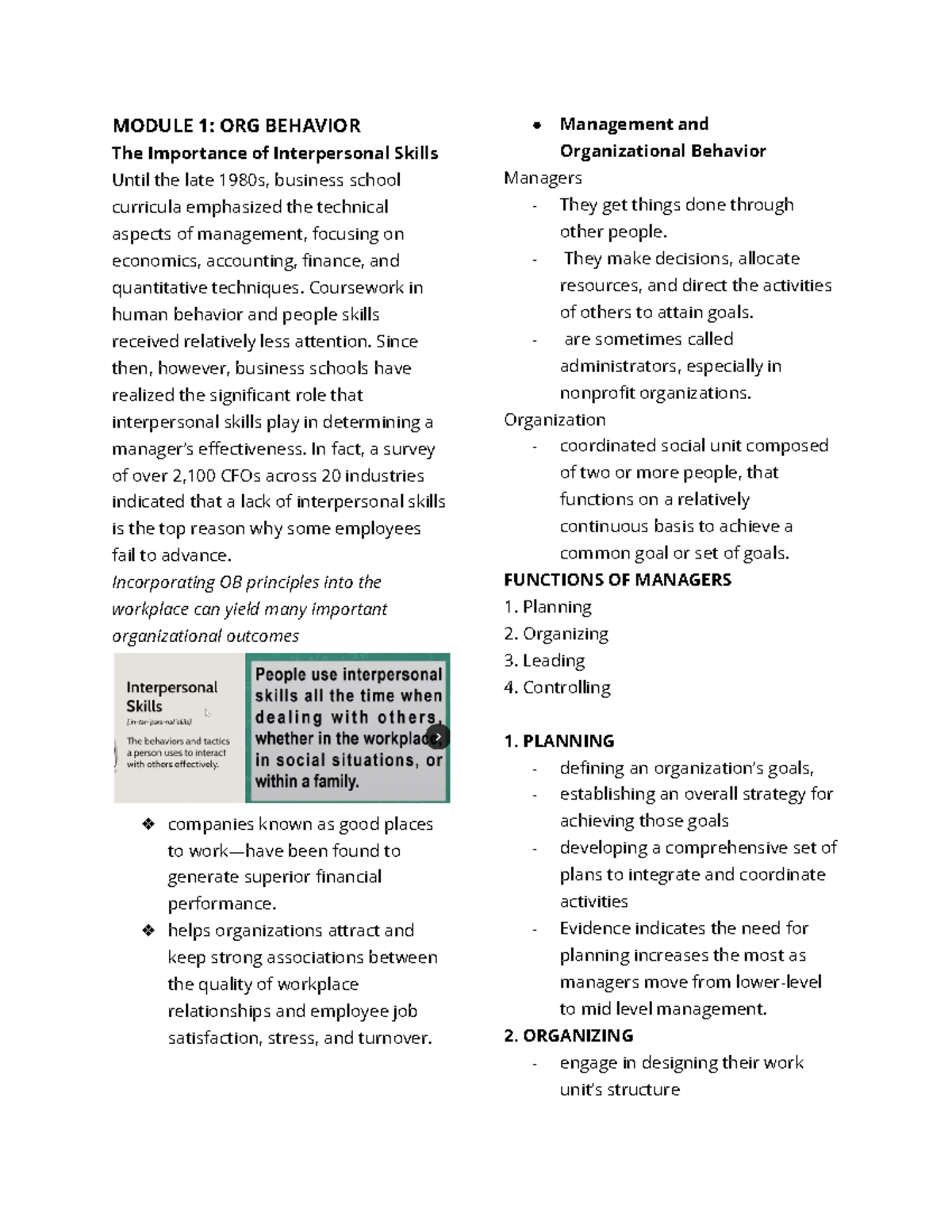 Profelec 3- Midterms Reviewer - MODULE 1: ORG BEHAVIOR The Importance of Interpersonal Skills ...