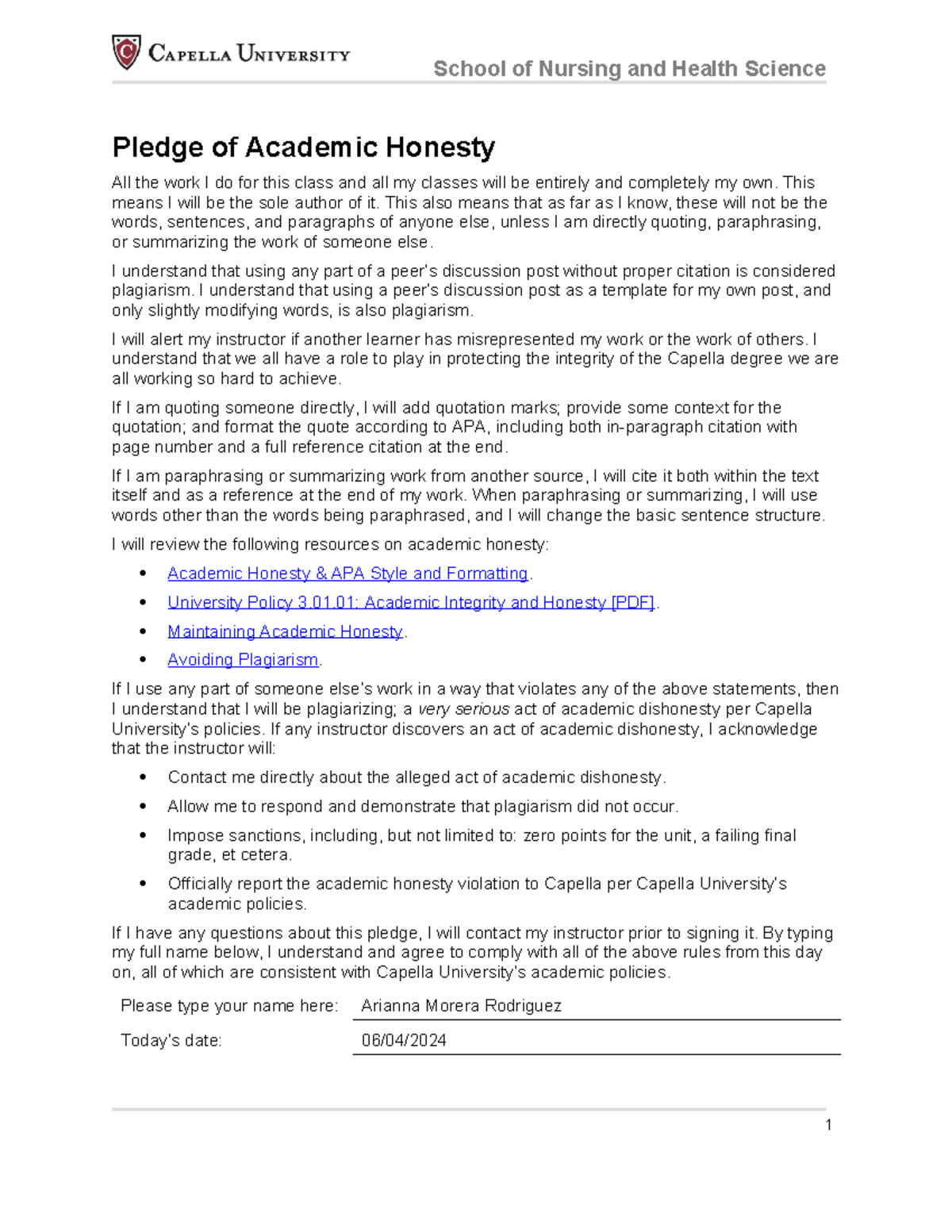 Assignment 1 - Hope it helps - School of Nursing and Health Science ...