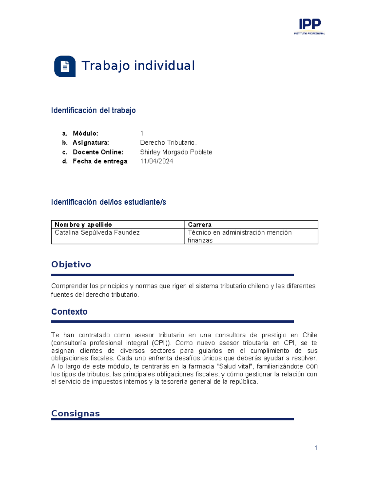 Catalina Sepulveda T1 M1 Derecho Tributario - Trabajo individual ...