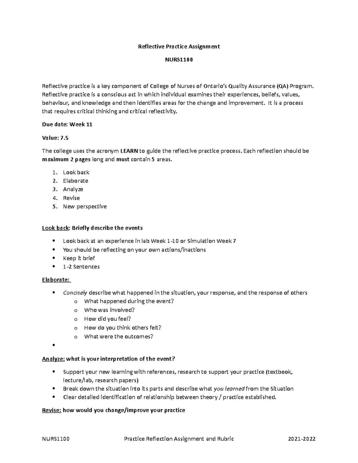 Instructions Reflective Practice 2023 (3) - Reflective Practice Assignment NURS Reflective ...
