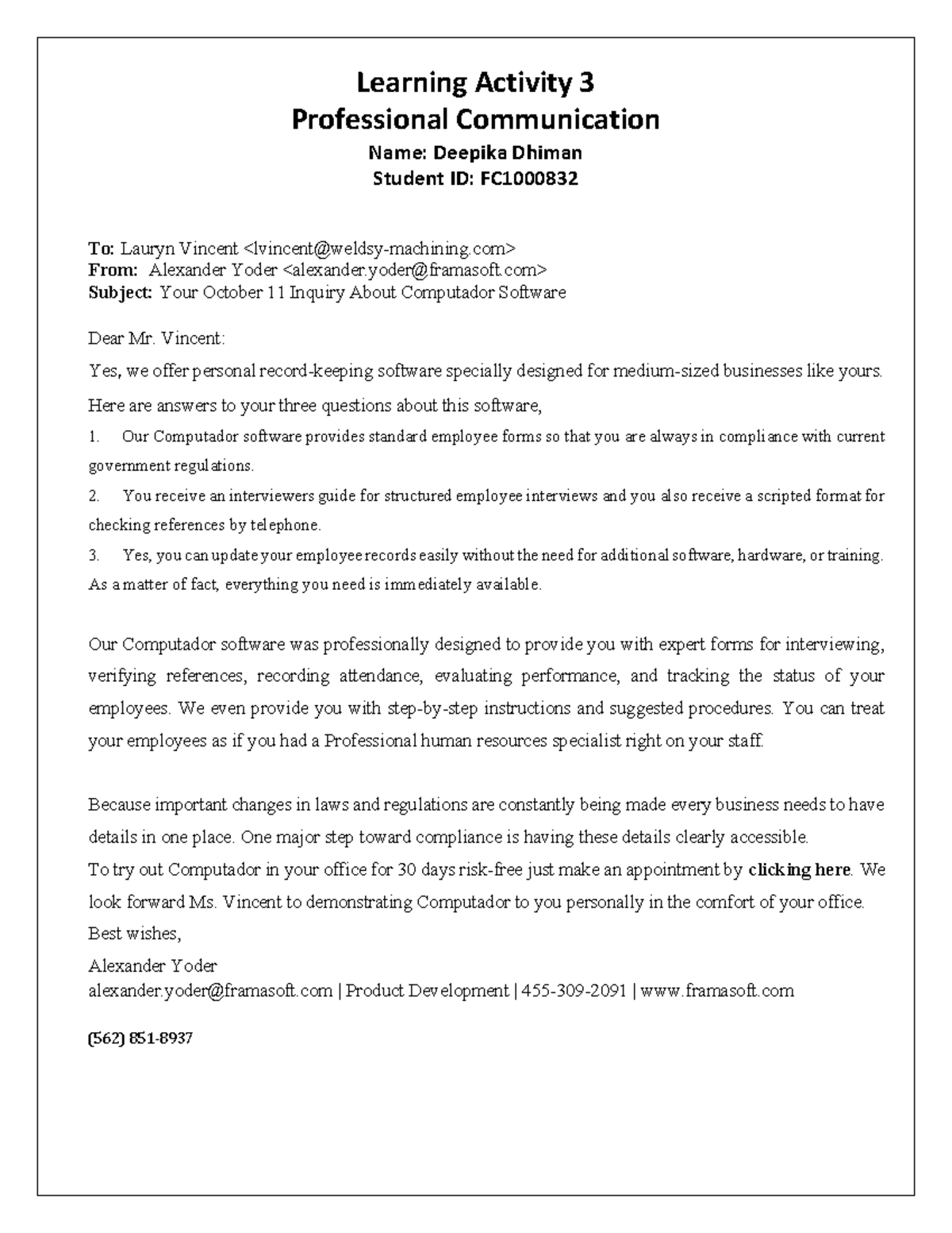 Learning activity 3 - professional communication - Learning Activity 3 ...