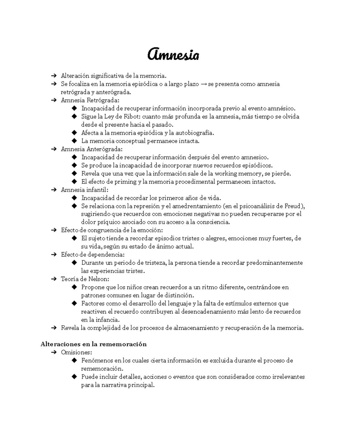 Amnesia - Amnesi Alteración significativa de la memoria. Se focaliza en ...