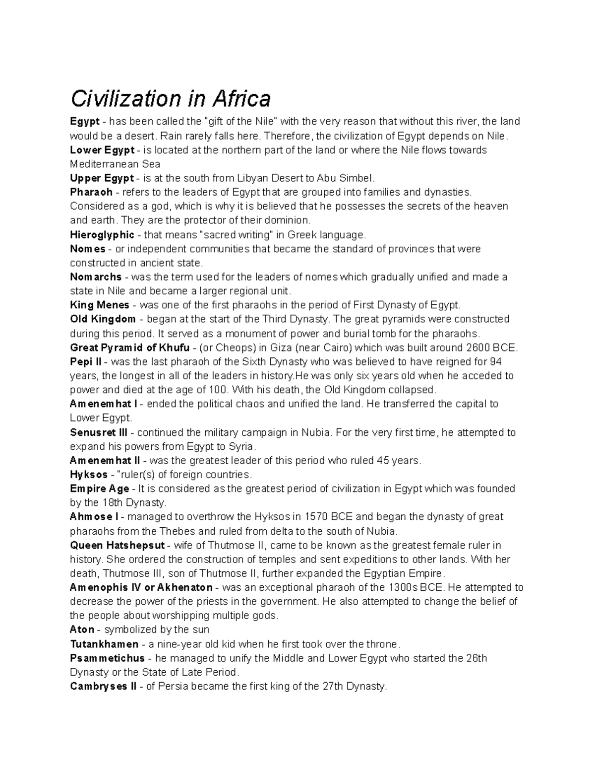 Civilizations in Africa Study Guide (8th Grade) - Civilization in ...