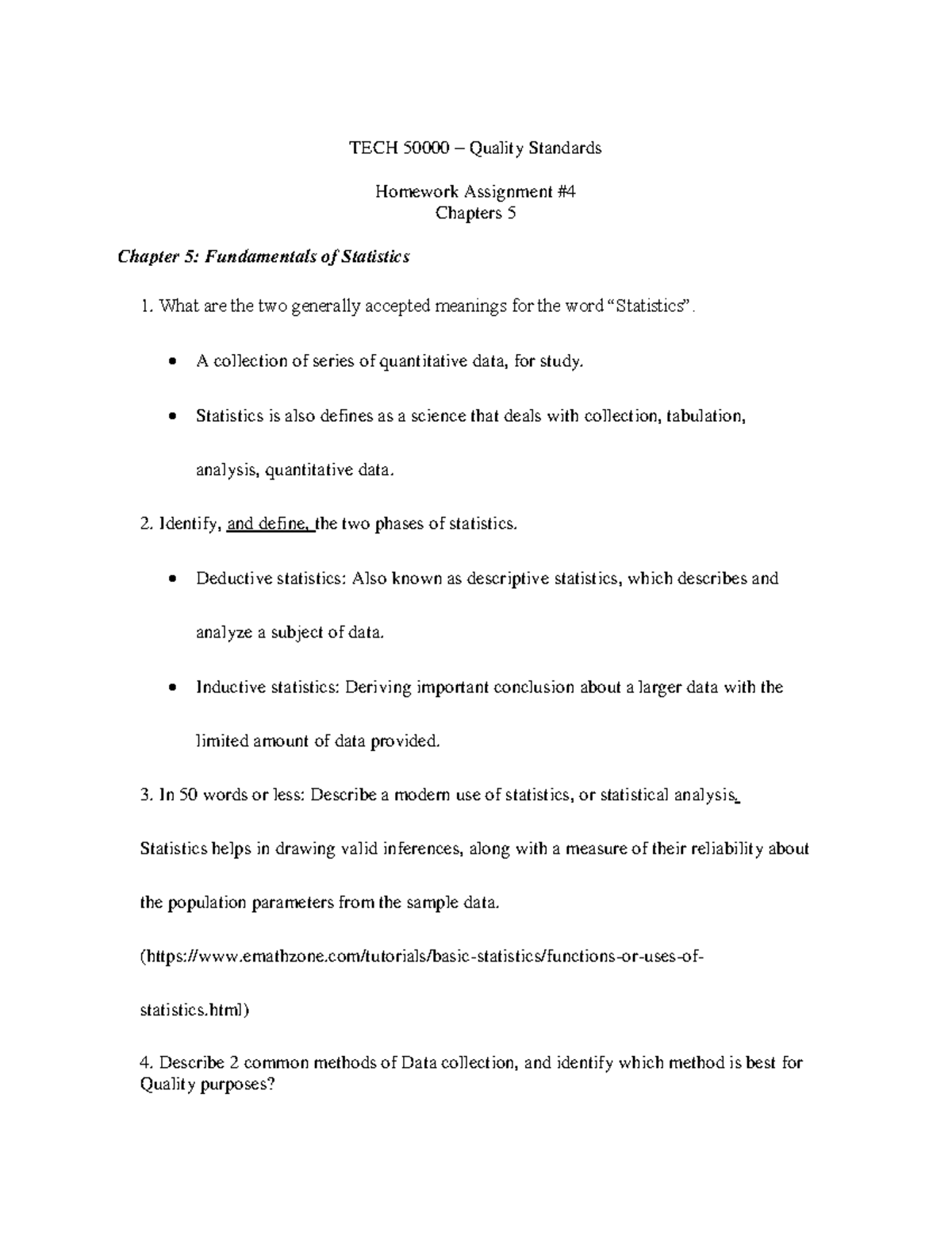 Quality HW 4 - homework 4 - TECH 50000 – Quality Standards Homework ...