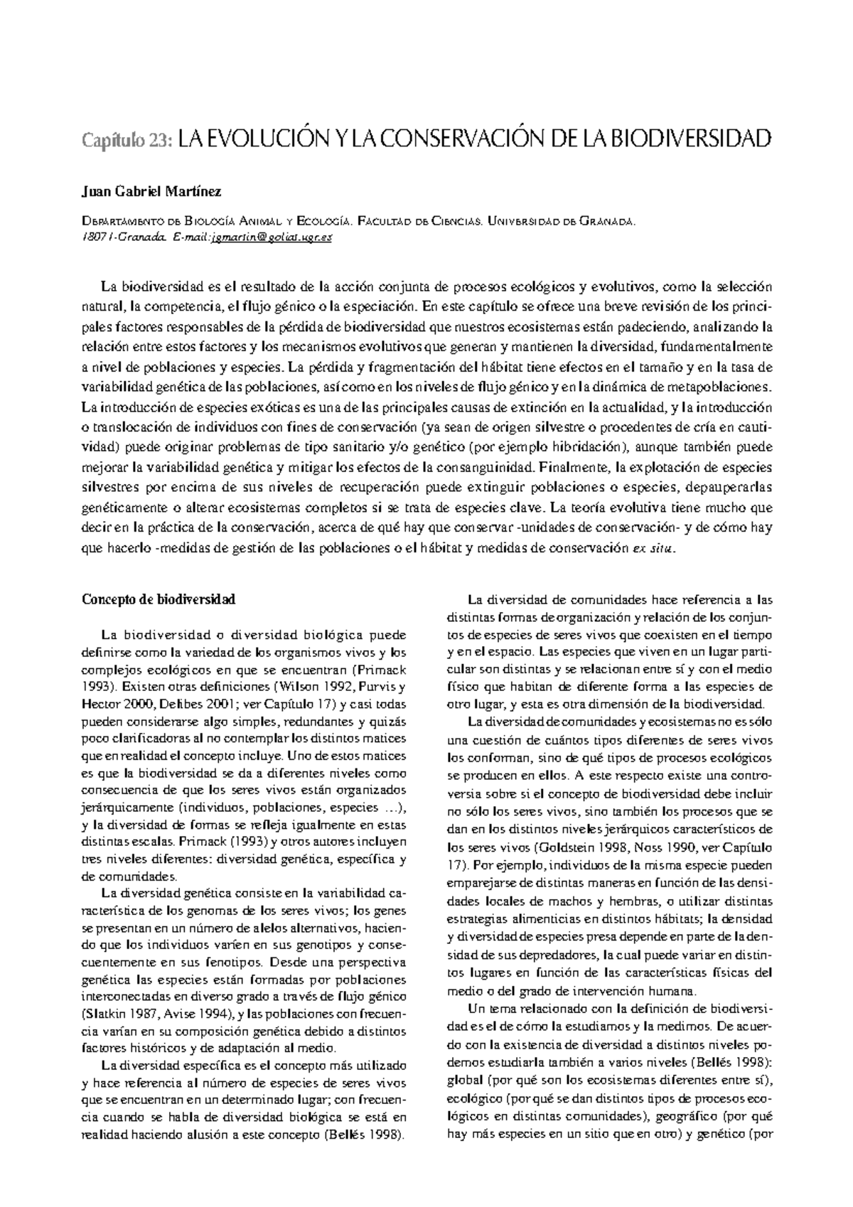 Lectura Martinez J - CapÌtulo 23: LA EVOLUCI”N Y LA CONSERVACI”N DE LA ...