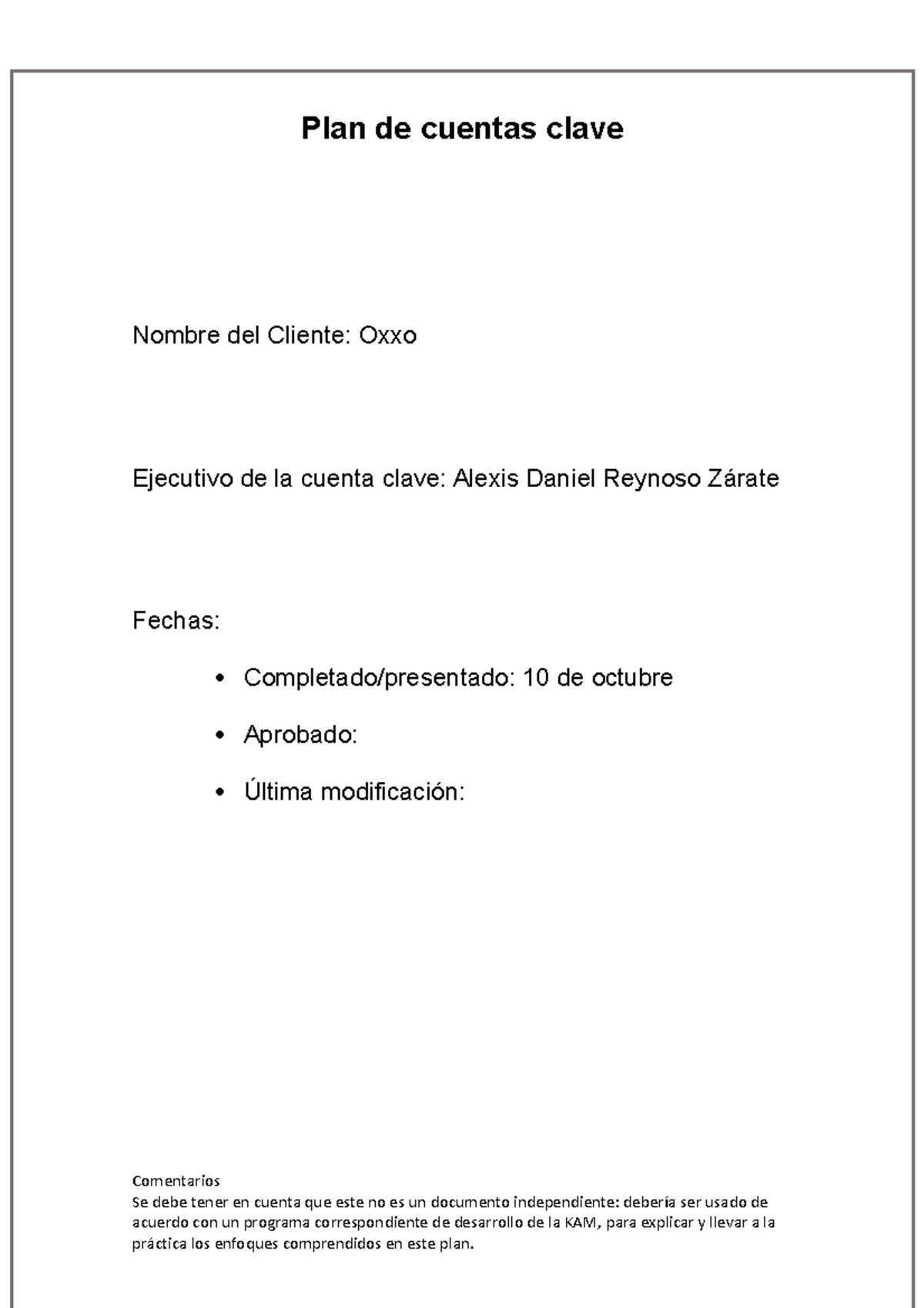 T09 Plan de cuenta clave - Plan de cuentas clave Nombre del Cliente ...