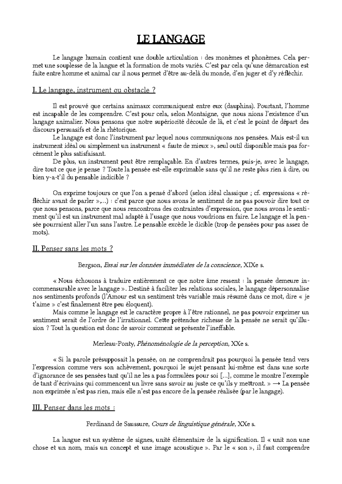 Le langage - LE LANGAGE Le langage humain contient une double ...