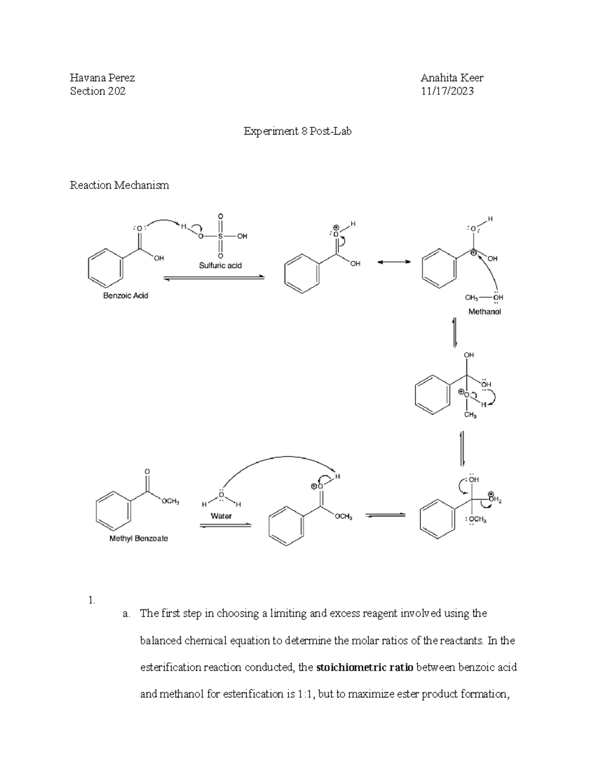 Experiment 8 Post Lab - Green Chemistry - Havana Perez Anahita Keer Section 202 11/17 ...