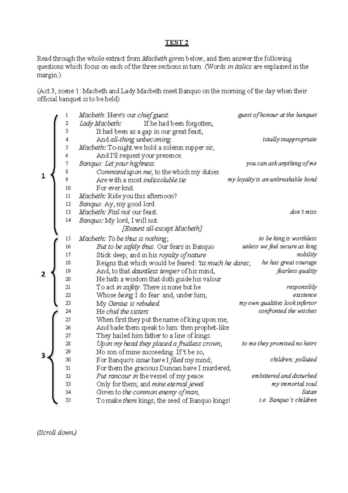 ENG110 2021 Macbeth Test 2 - TEST 2 Read through the whole extract from ...