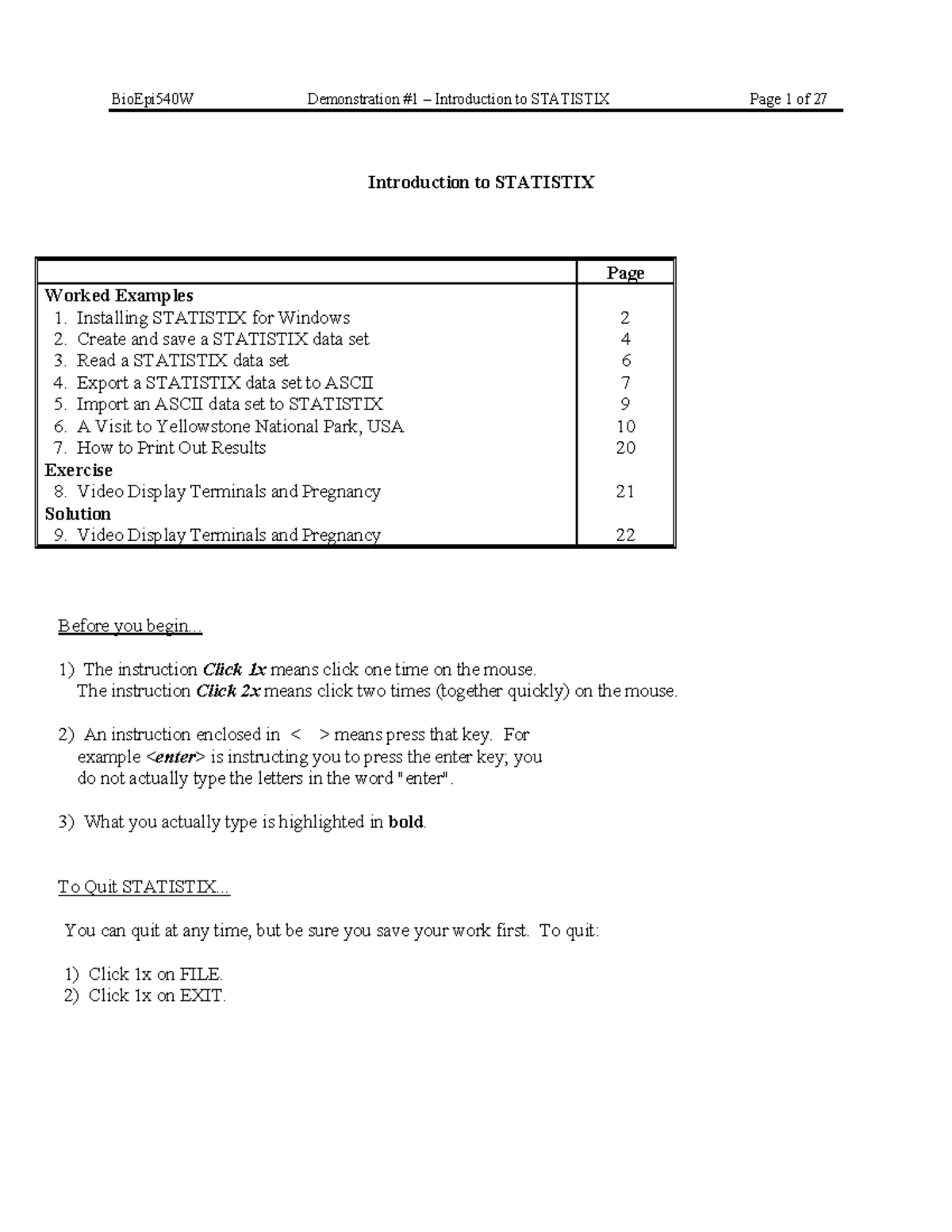 Statistix 1 - Introduction to STATISTIX Page Worked Examples Installing ...