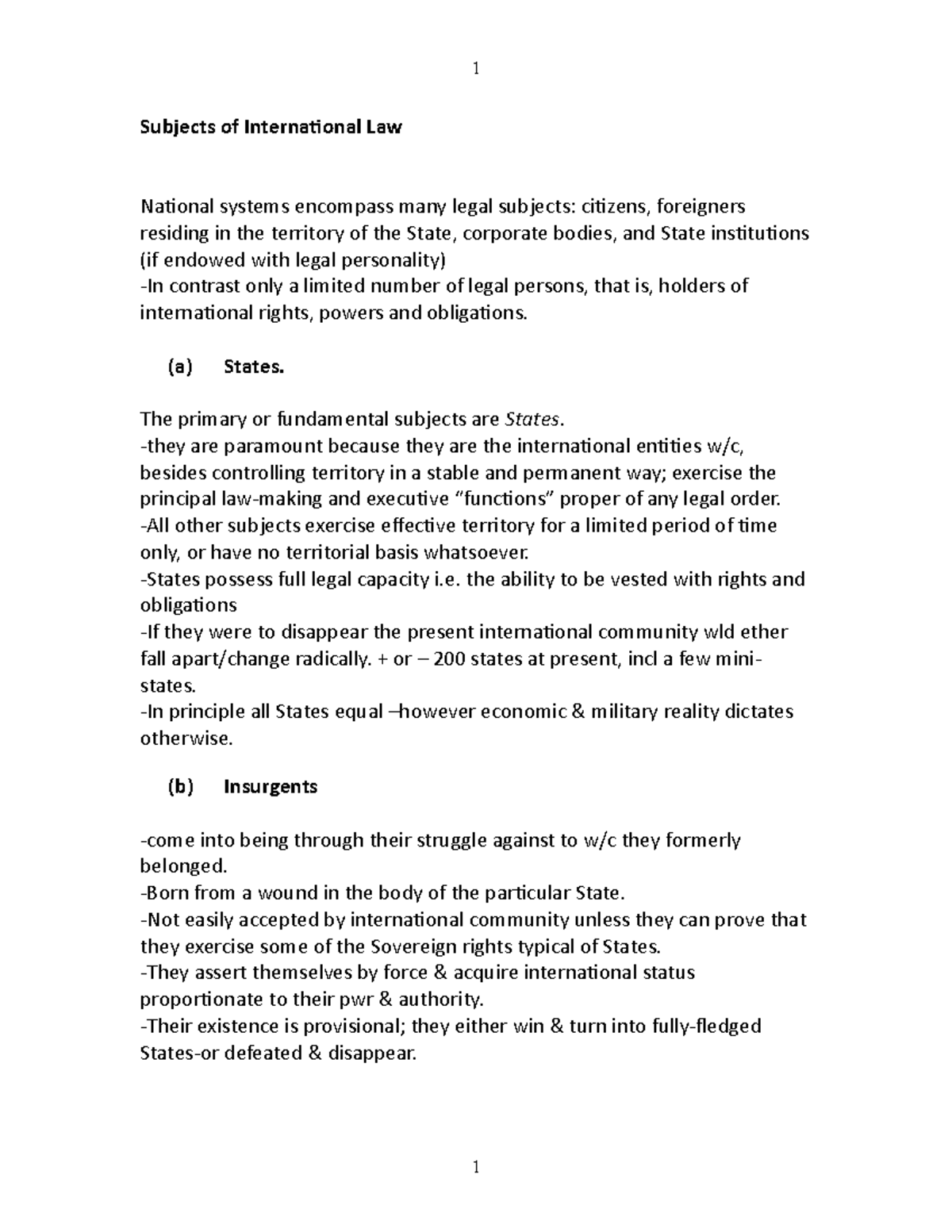 Subjects of International Law - Subjects of International Law National ...