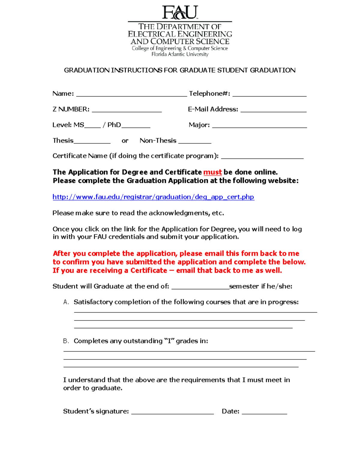 Graduation Instructions - GRADUATION INSTRUCTIONS FOR GRADUATE STUDENT ...