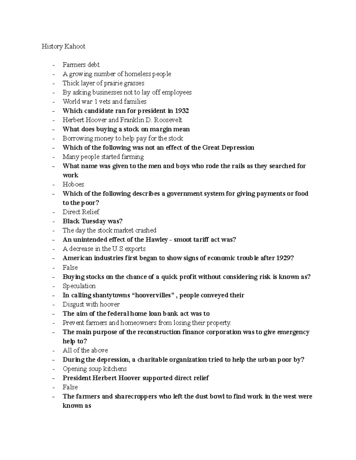 History Kahoot - These are my notes. My notes are based off of my ...