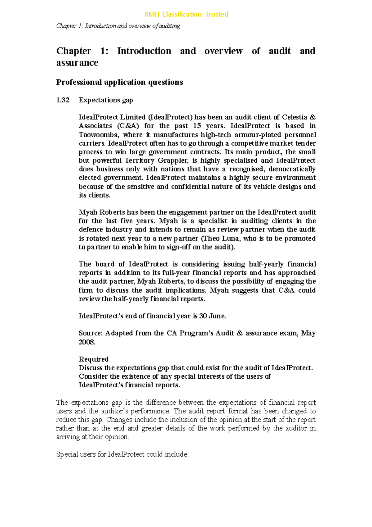 TQS ch01 sm moroney 4e - ch1 - Chapter 1: Introduction and overview of auditing Chapter 1: - Studocu