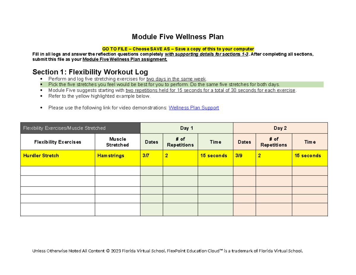 Module five wellness plan - Module Five Wellness Plan GO TO FILE ...