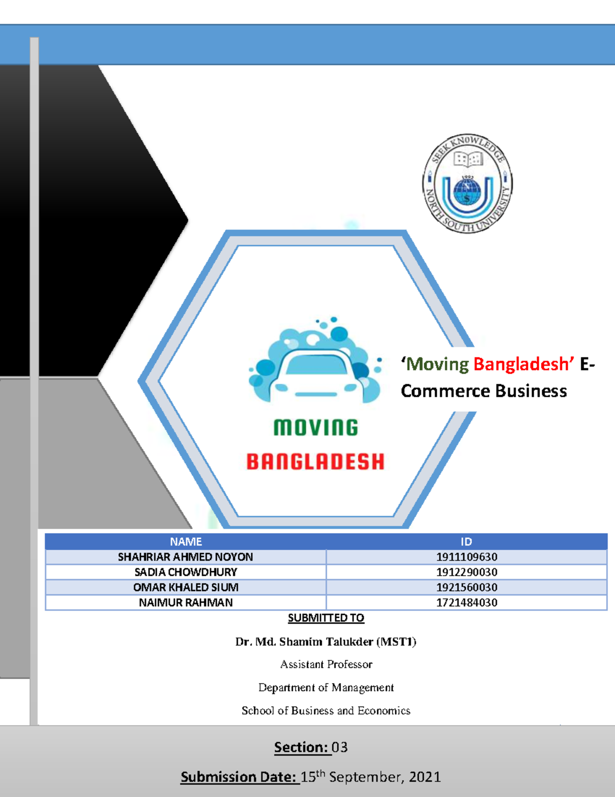MIS207 SEC-3 Group- Project Moving- Bangladesh - 1 ‘Moving Bangladesh’ E- Commerce Business Plan ...