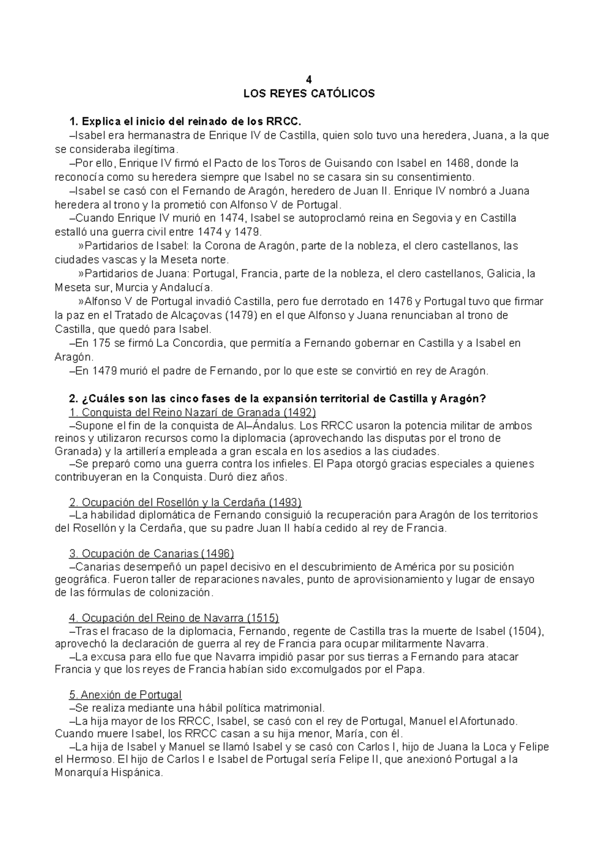 4. Los Reyes Católicos - 4 LOS REYES CATÓLICOS Explica el inicio del reinado de los RRCC ...