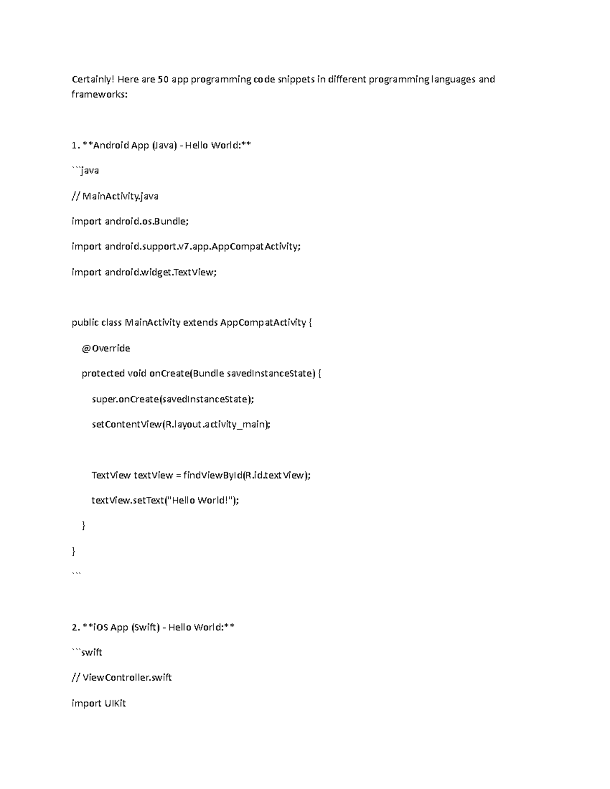 App programming 50 codes - Certainly! Here are 50 app programming code ...
