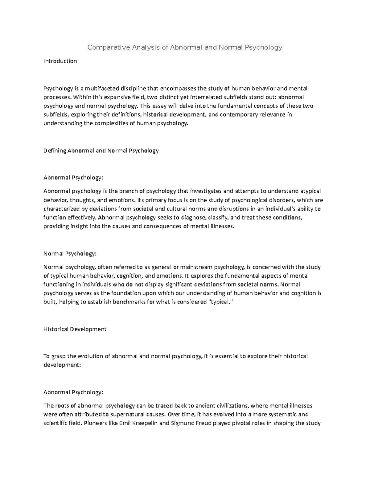 Comparative Analysis of Abnormal and Normal Psychology - Within this ...