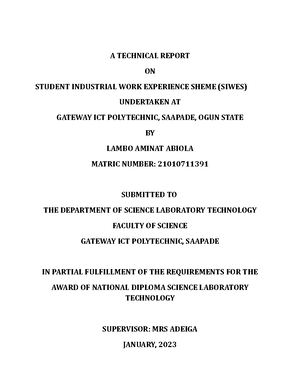SLT james - Siwes report - A TECHNICAL REPORT ON STUDENT INDUSTRIAL ...
