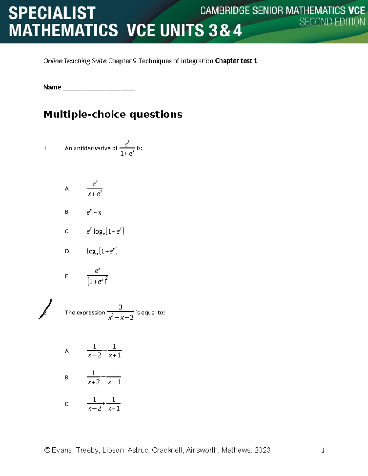 VCE SM3 4 Chapter 9 Chapter test T1 - Online Teaching Suite Chapter 9 ...