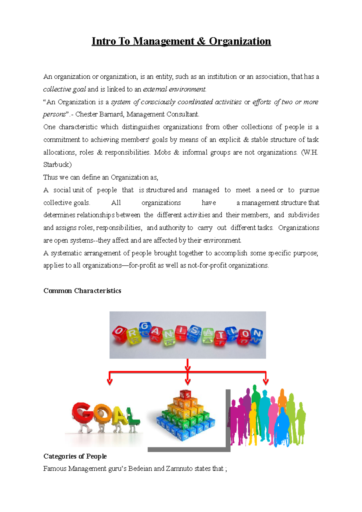 1. Intro 2 MGT & ORG Stu - Lecture notes 1 - Intro To Management ...
