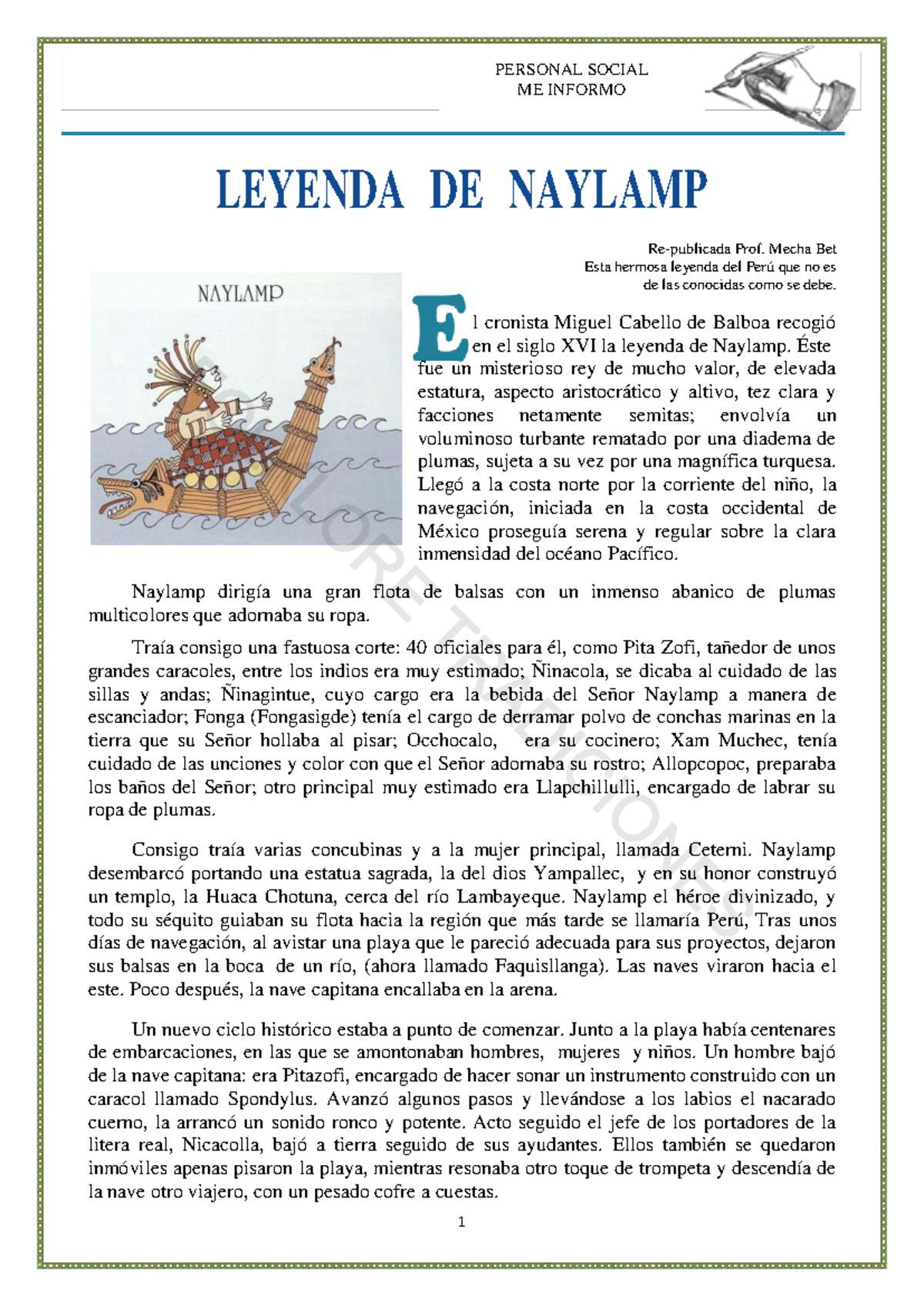 Leyenda DE Naylamp convertir - 1 Leyenda de Naylamp LEYENDA DE NAYLAMP ...