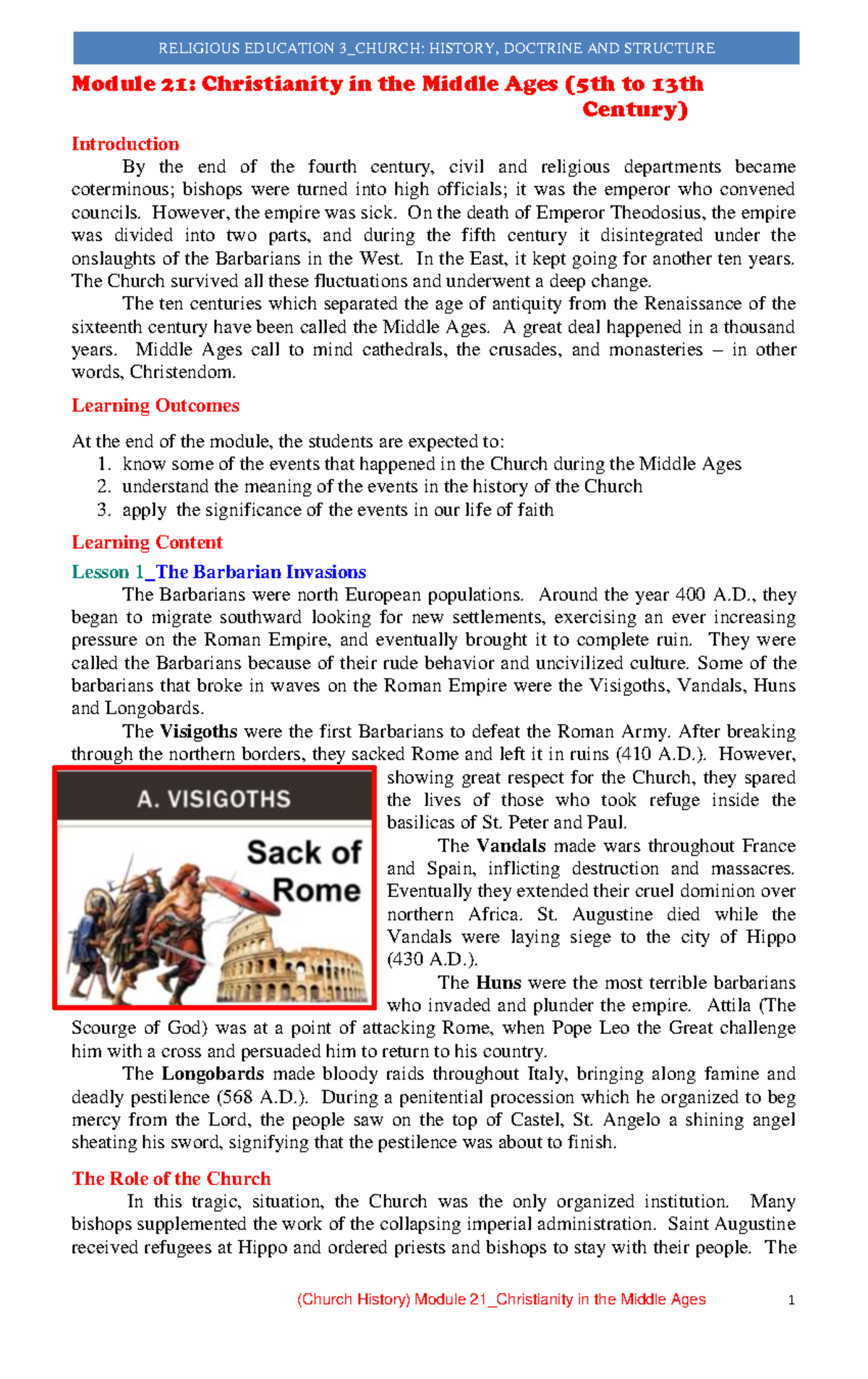 RE 3 Module 2 1 Christianity in the Middle Ages 1 1 4 font - Module 21 ...