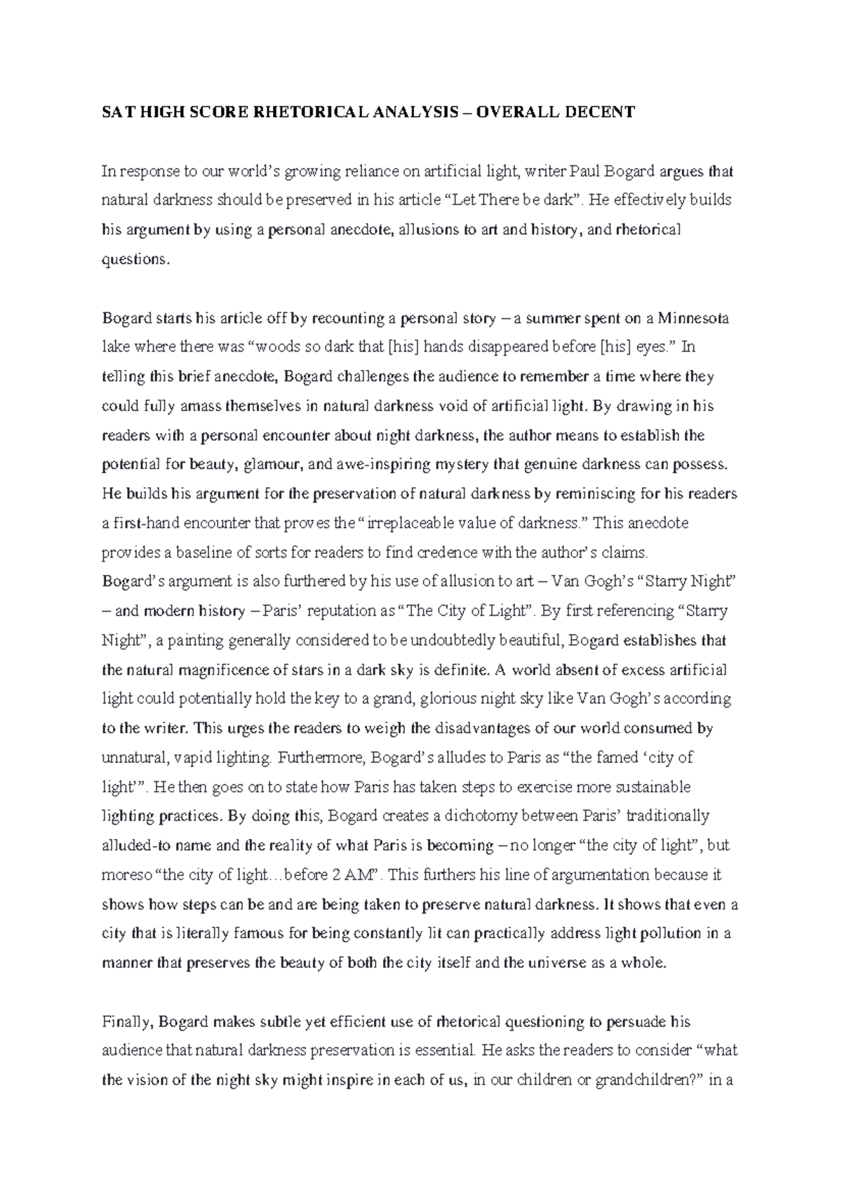 SAT HIGH Score Rhetorical Analysis 2019 Year Practice for Final Exam ...