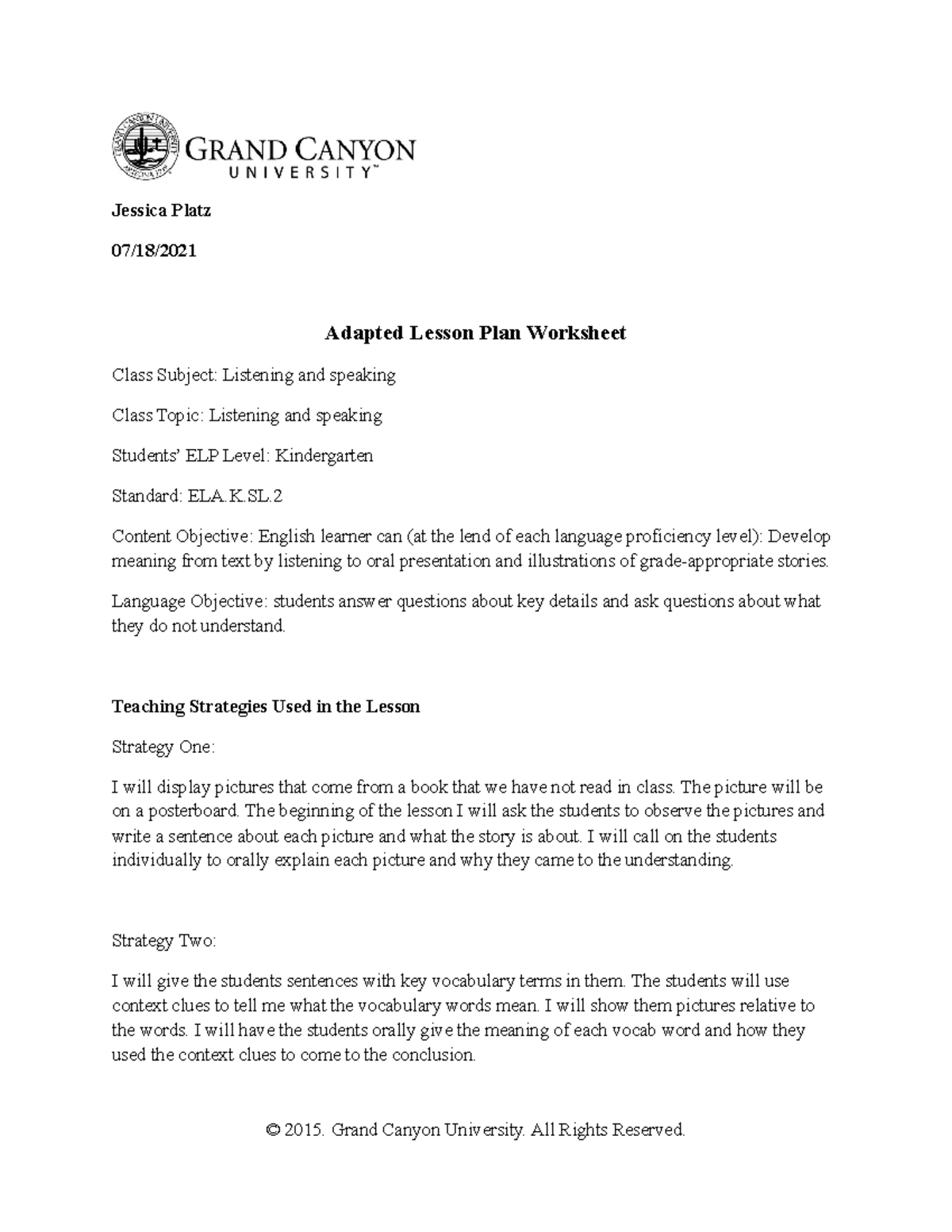 ESL-223N-RS-Adapted Lesson Plan Worksheet T5 - Jessica Platz 07/18 ...