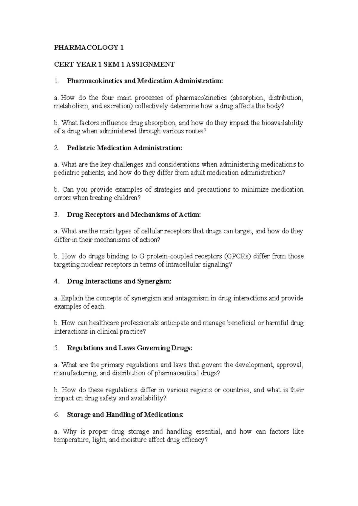 Pharmacology 1 Assignment - PHARMACOLOGY 1 CERT YEAR 1 SEM 1 ASSIGNMENT Pharmacokinetics and ...