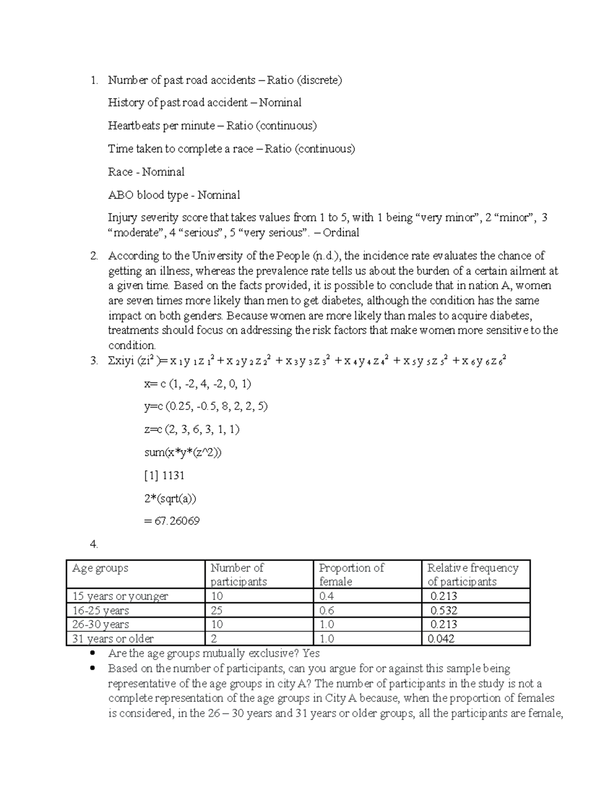 HS4510 Unit 1 assignment - Number of past road accidents – Ratio (discrete) History of past road ...