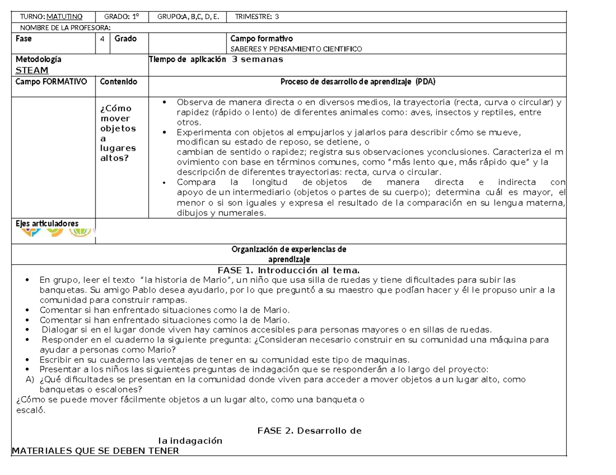Planeacion de primer grado de primaria - TURNO: MATUTINO GRADO: 1 ...