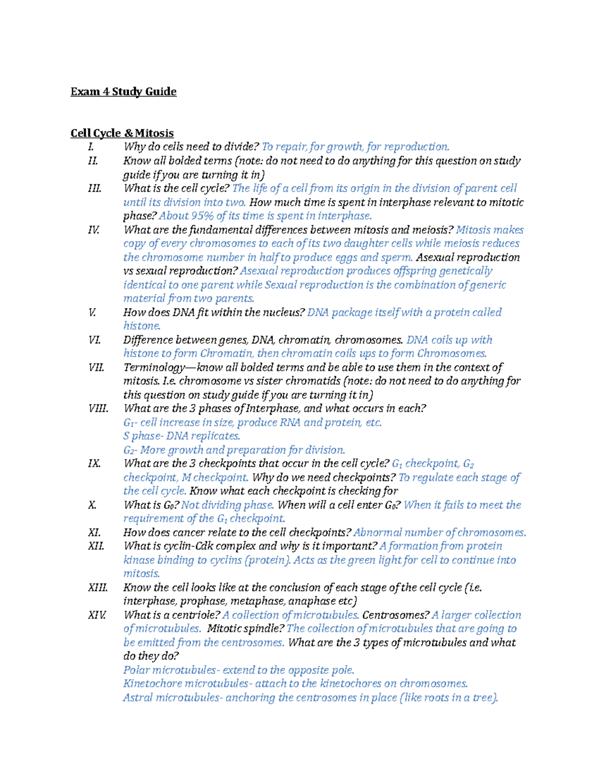 Exam 4 Study Guide Spring 2020 - Exam 4 Study Guide Cell Cycle ...