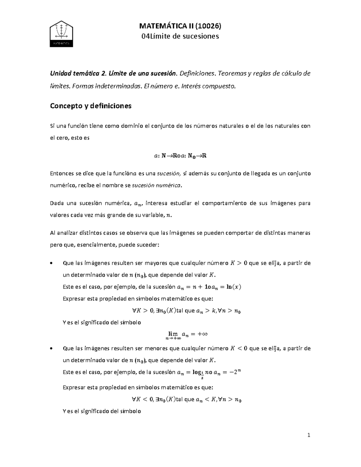 04 Limite de sucesiones Teorica - Warning: TT: undefined function: 32 04Límite de sucesiones ...