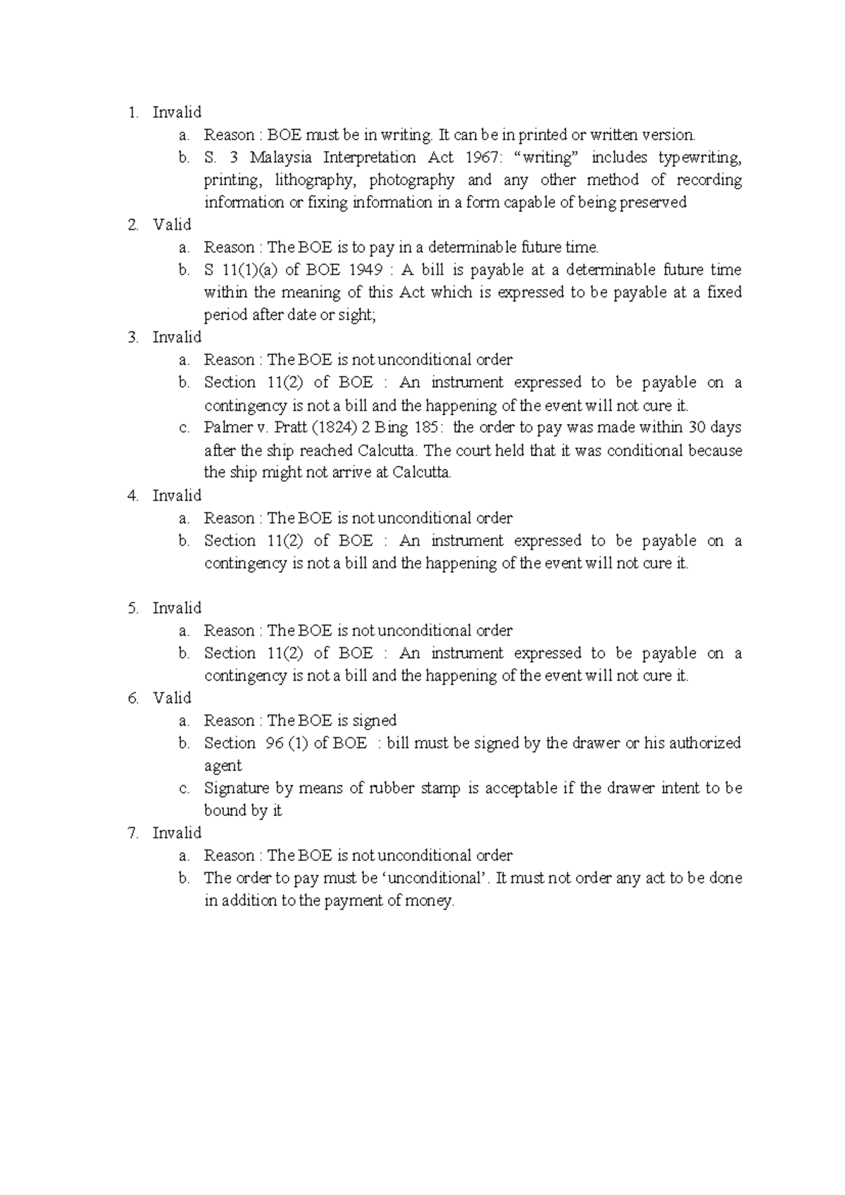 Tutorial 5 - Invalid a. Reason : BOE must be in writing. It can be in ...