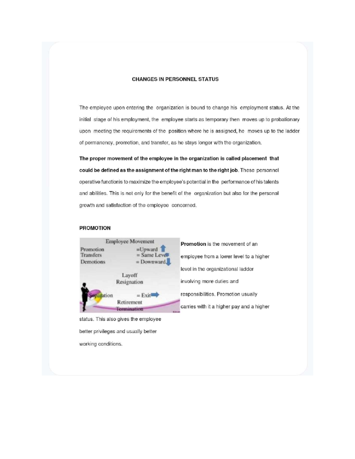 hrm for economics - CHANGES IN PERSONNEL STATUS The employee upon ...