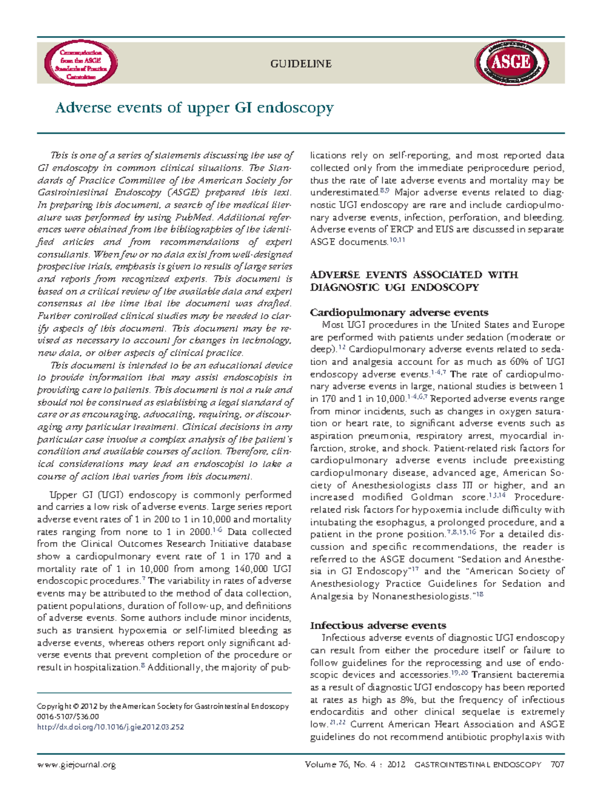Adverse events of upper GI endoscopy - GUIDELINE Adverse events of ...