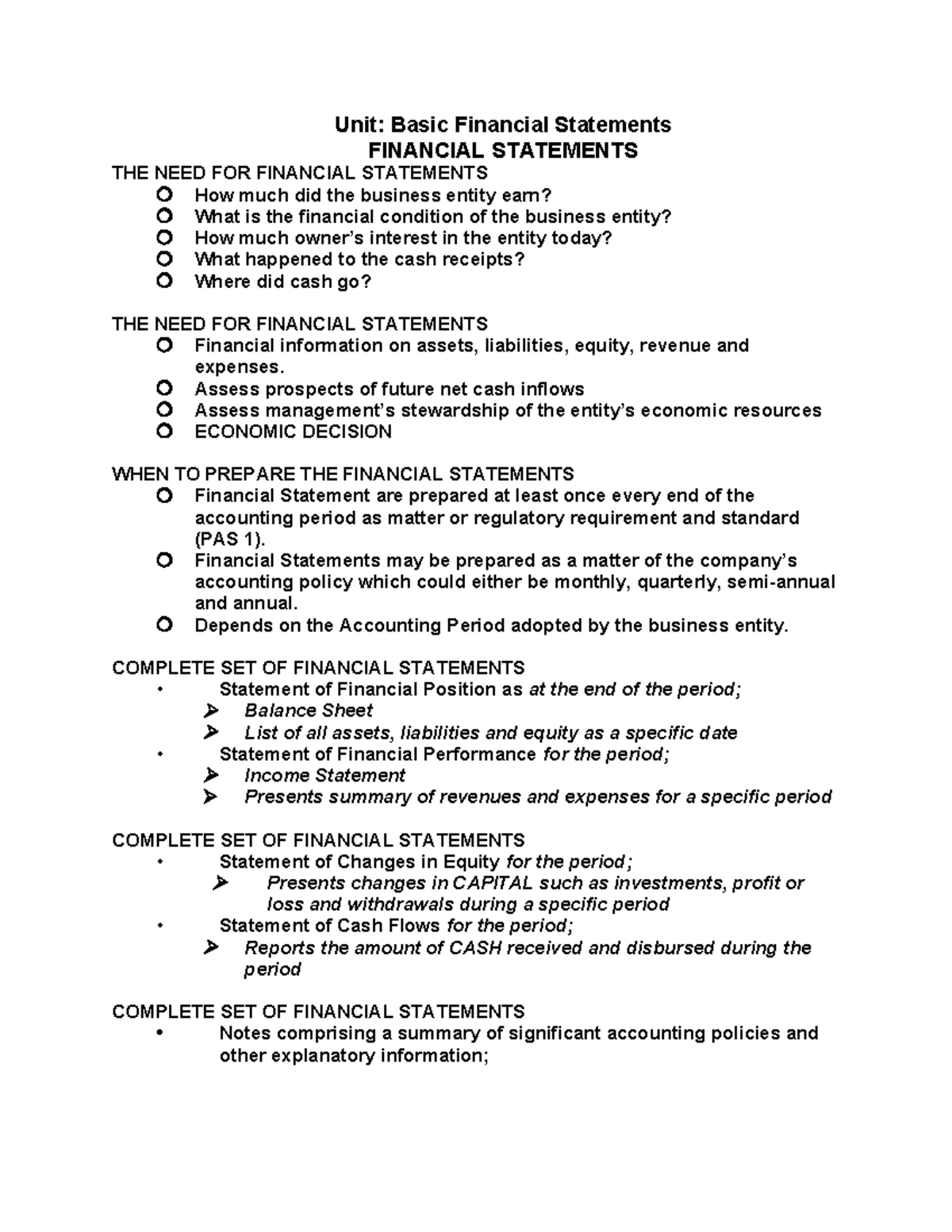 UNIT 1 - Financial accounting - Unit: Basic Financial Statements ...