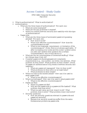 Cryptography Study Guide - Cryptography – Study Guide CPSC 448: Computer Security Fall 2019 ...
