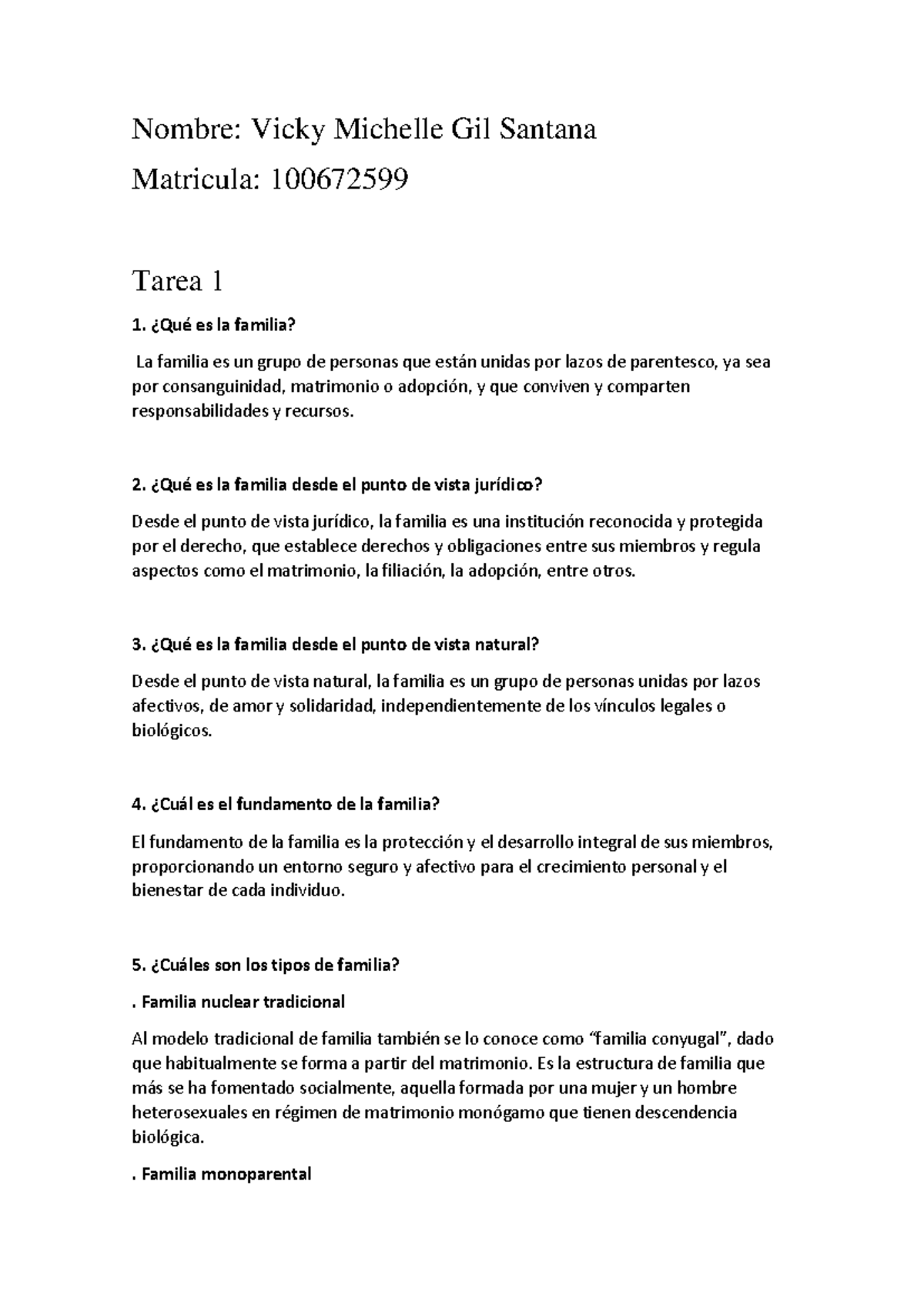 La Familia, unidad 1 - Nombre: Vicky Michelle Gil Santana Matricula ...