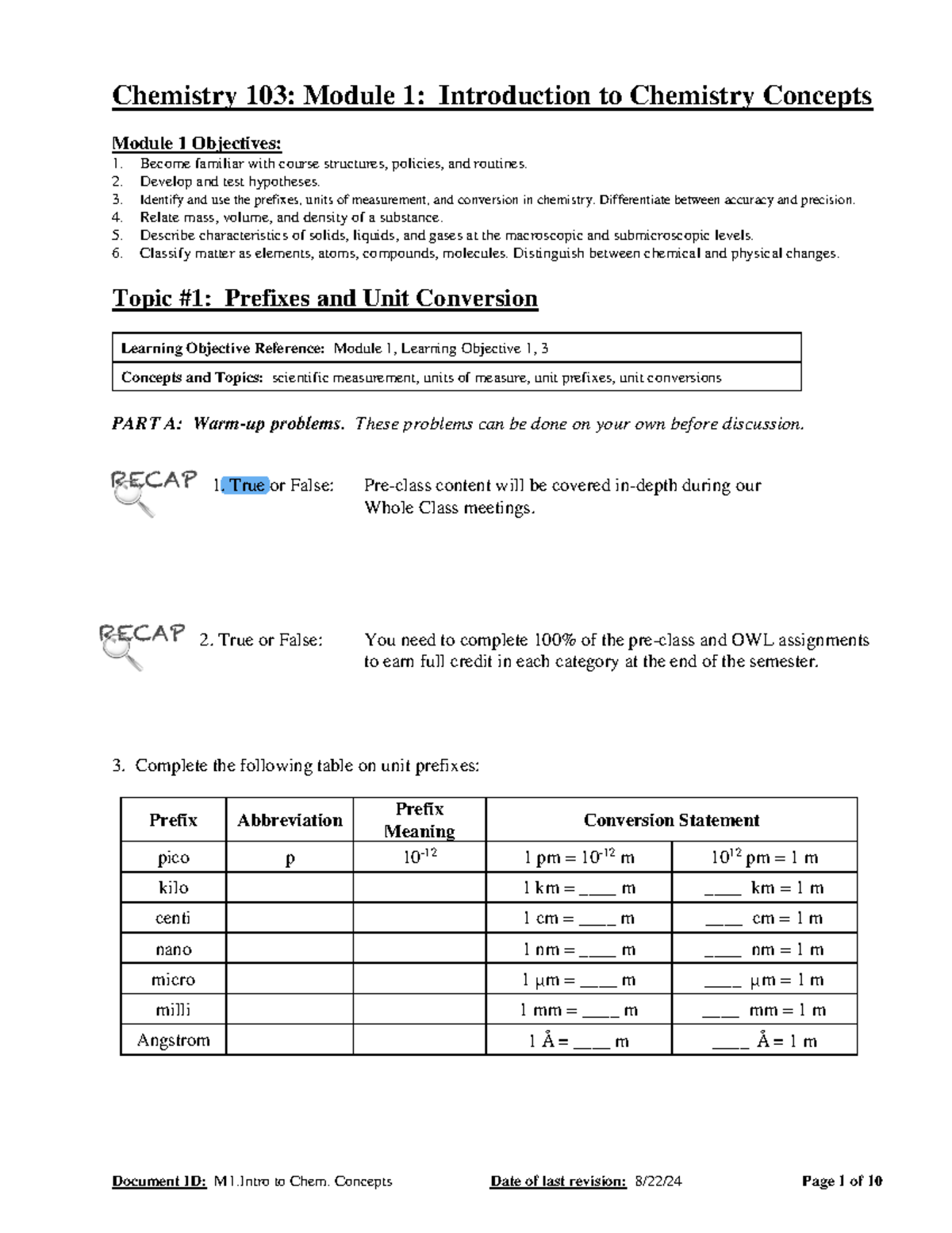 103 M1 Intro to Chemistry Concepts - Chemistry 103: Module 1 ...