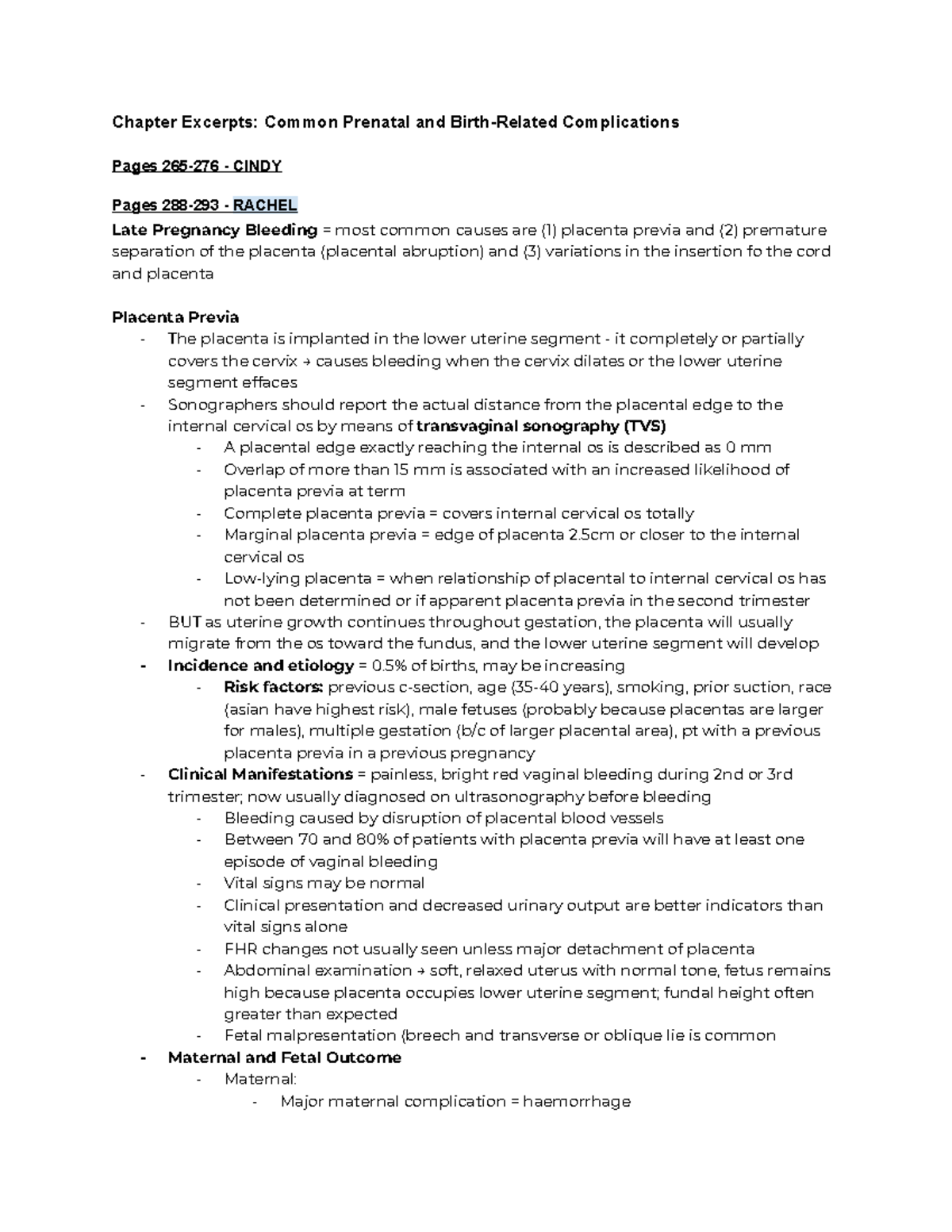 Chapter Excerpts Common Prenatal and Birth-Related Complications ...