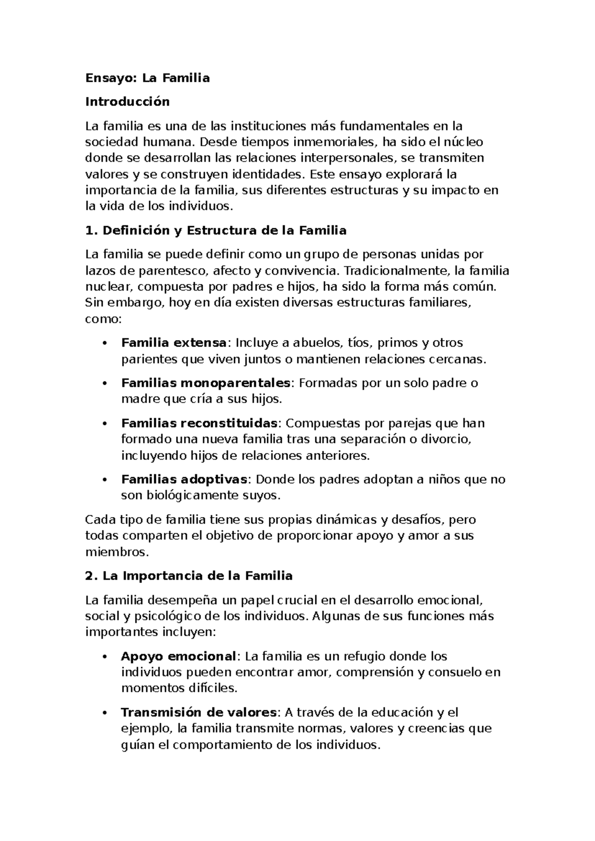 Familia - Ensayo: La Familia Introducción La familia es una de las ...
