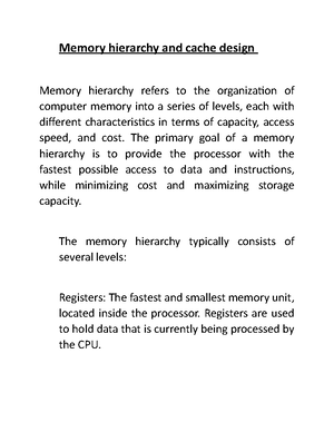 Memory hierarchy and cache design 2 - efficiency of cache accesses ...