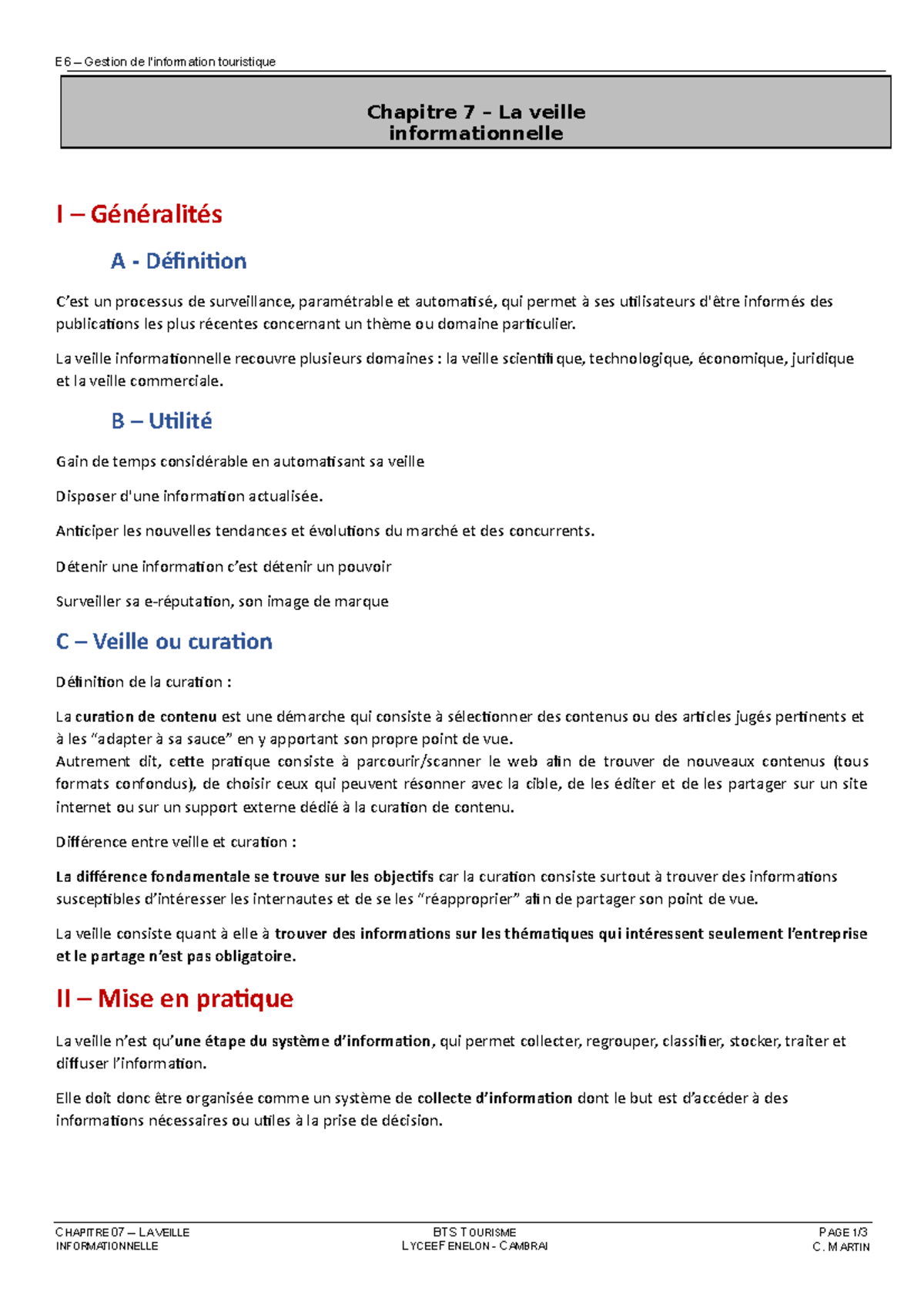 Chap 7 - Cours étudiants - E6 – Gestion de l’information touristique ...