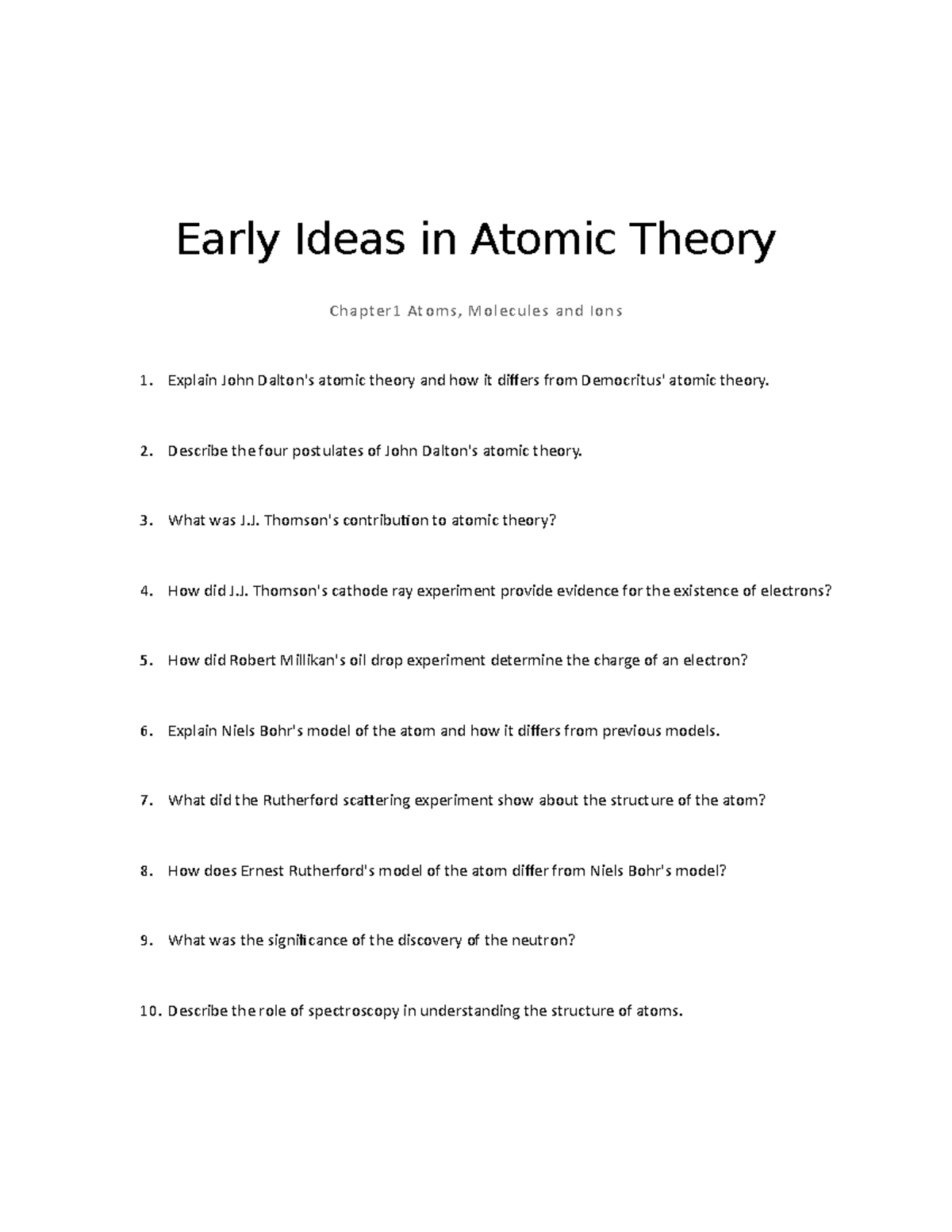 Early Ideas in Atomic Theory - Early Ideas in Atomic Theory Chapter1 ...