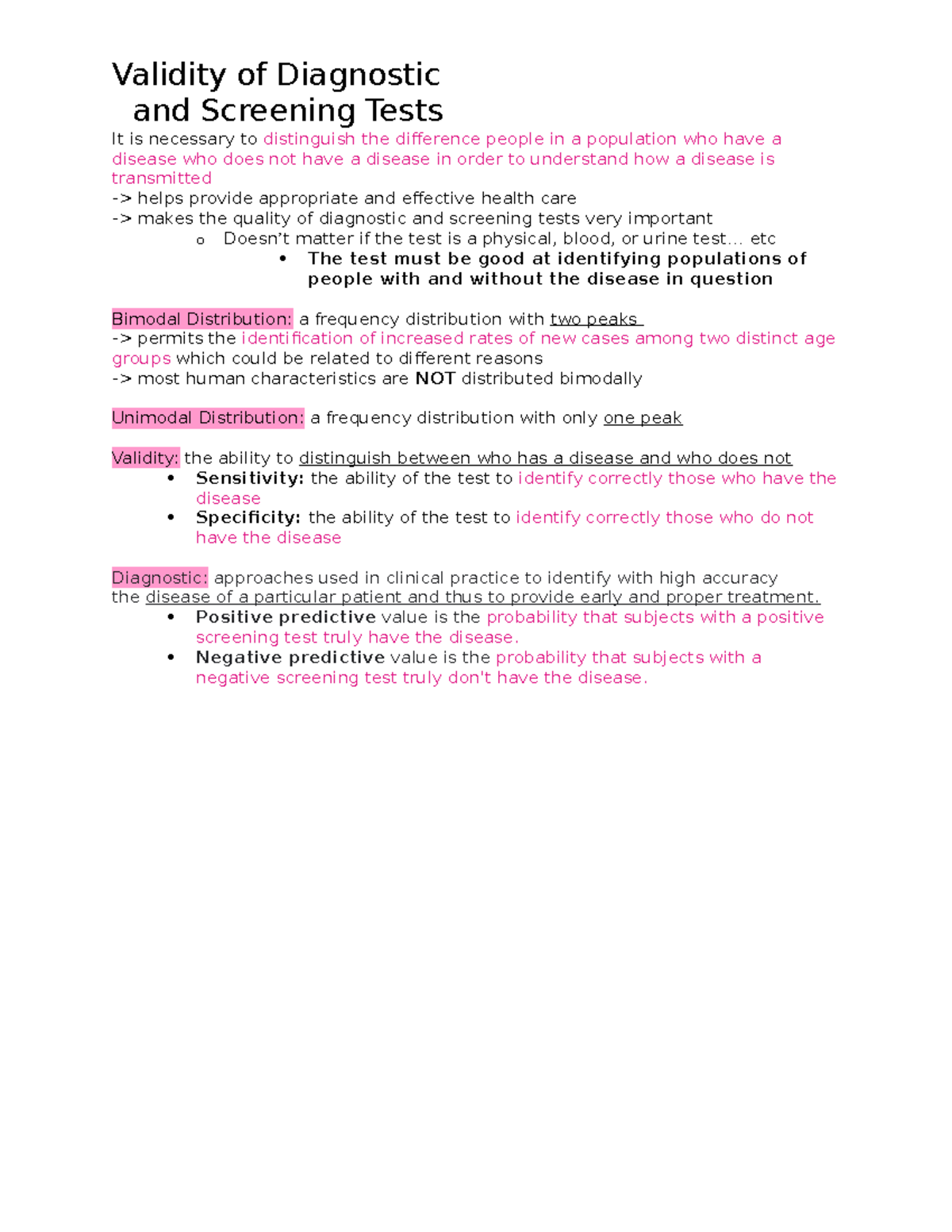 Validity of Diagnostic Screening Tests Notes - Validity of Diagnostic ...