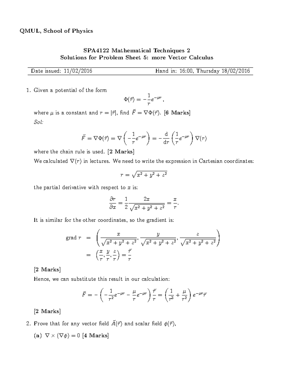 Problem Sheet 05 Solutions - QMUL, School of Physics SPA4122 ...